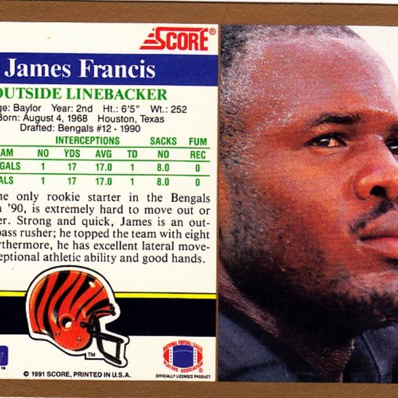 NFL | Toys | James Francis 5 Bengals 991 Score Football Trading Card ...